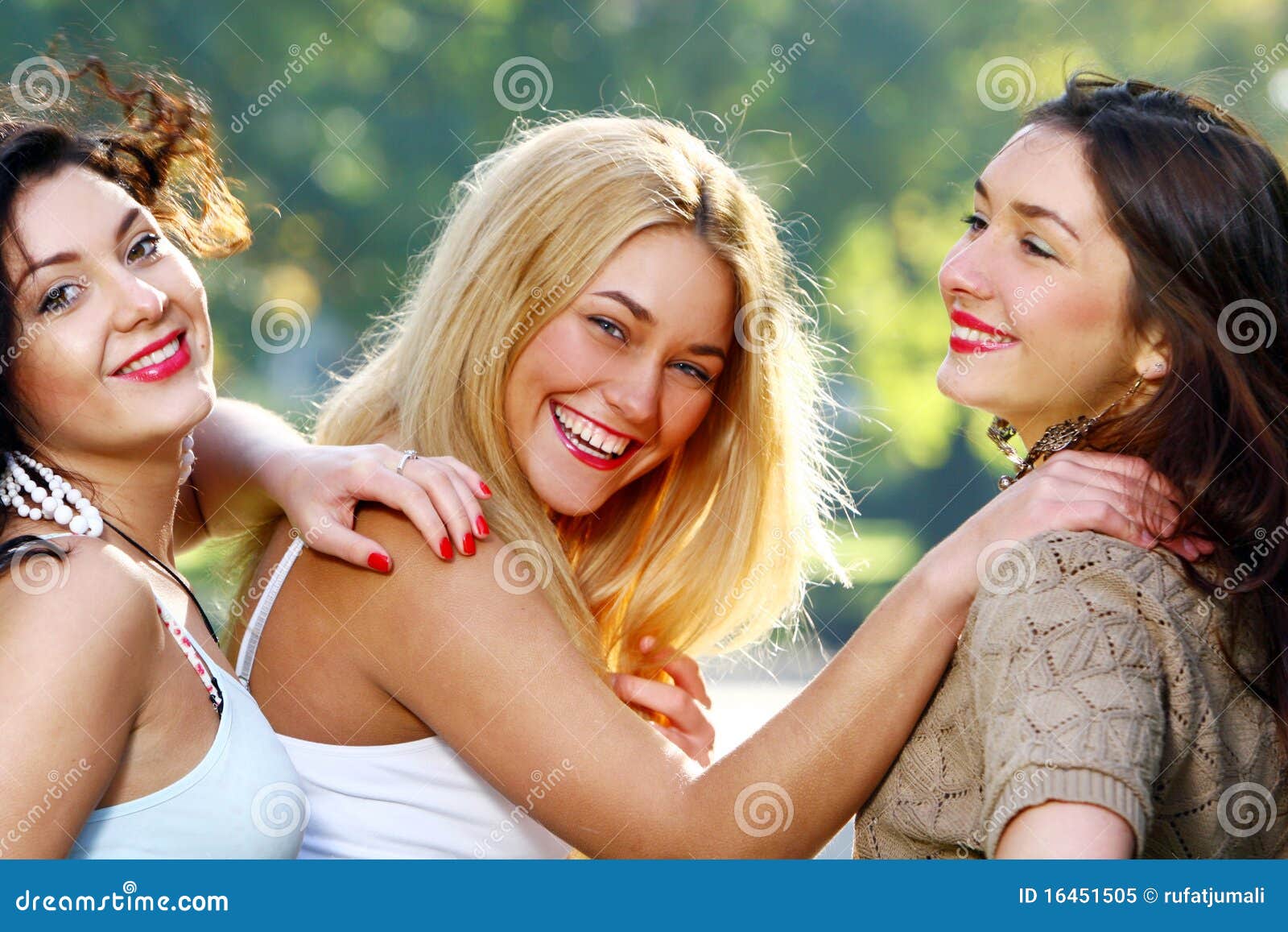 Young and Beautiful Girlfriends Have Fun in Park Stock Image - Image of ...