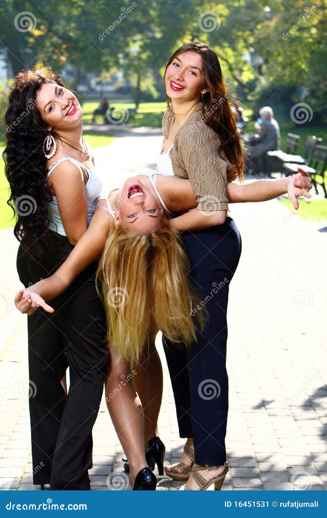 Young and Beautiful Girlfriends Have Fun in Park Stock Image - Image of ...