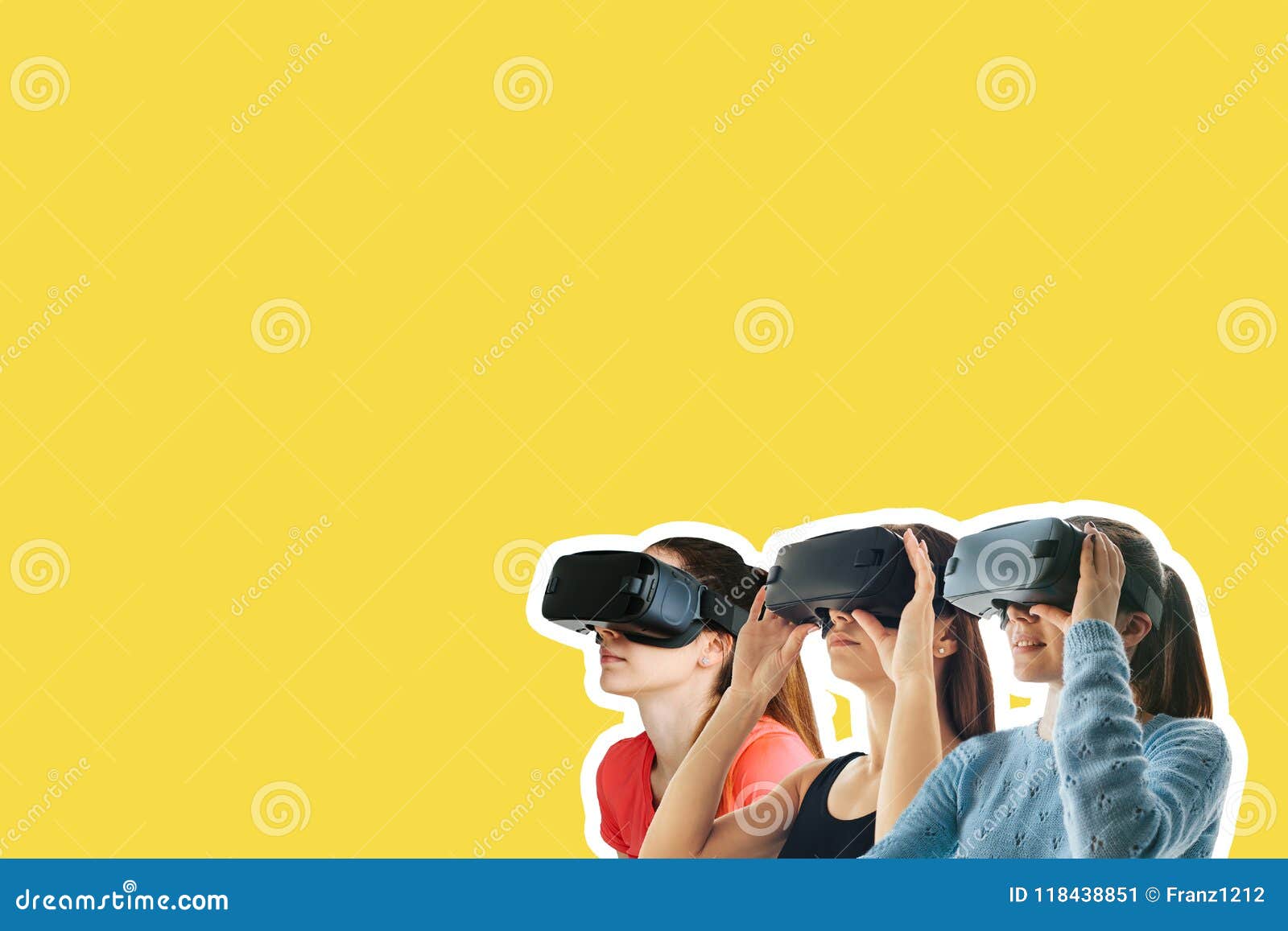 Young Beautiful Girls in Virtual Reality Glasses. the Concept of Modern ...