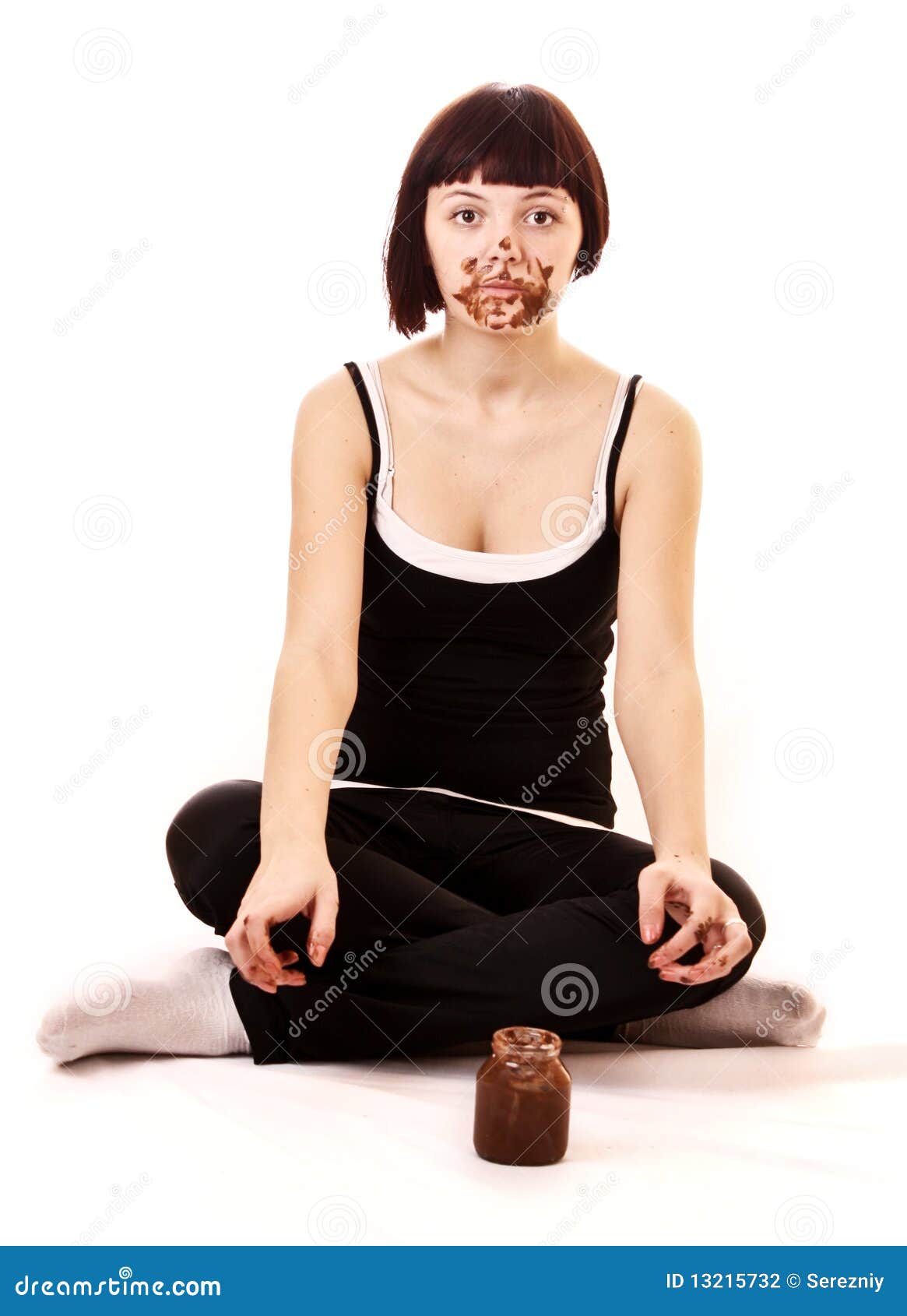 Young Beautiful Glutton Eat Chocolate Isolated Stock Photo - Image of ...