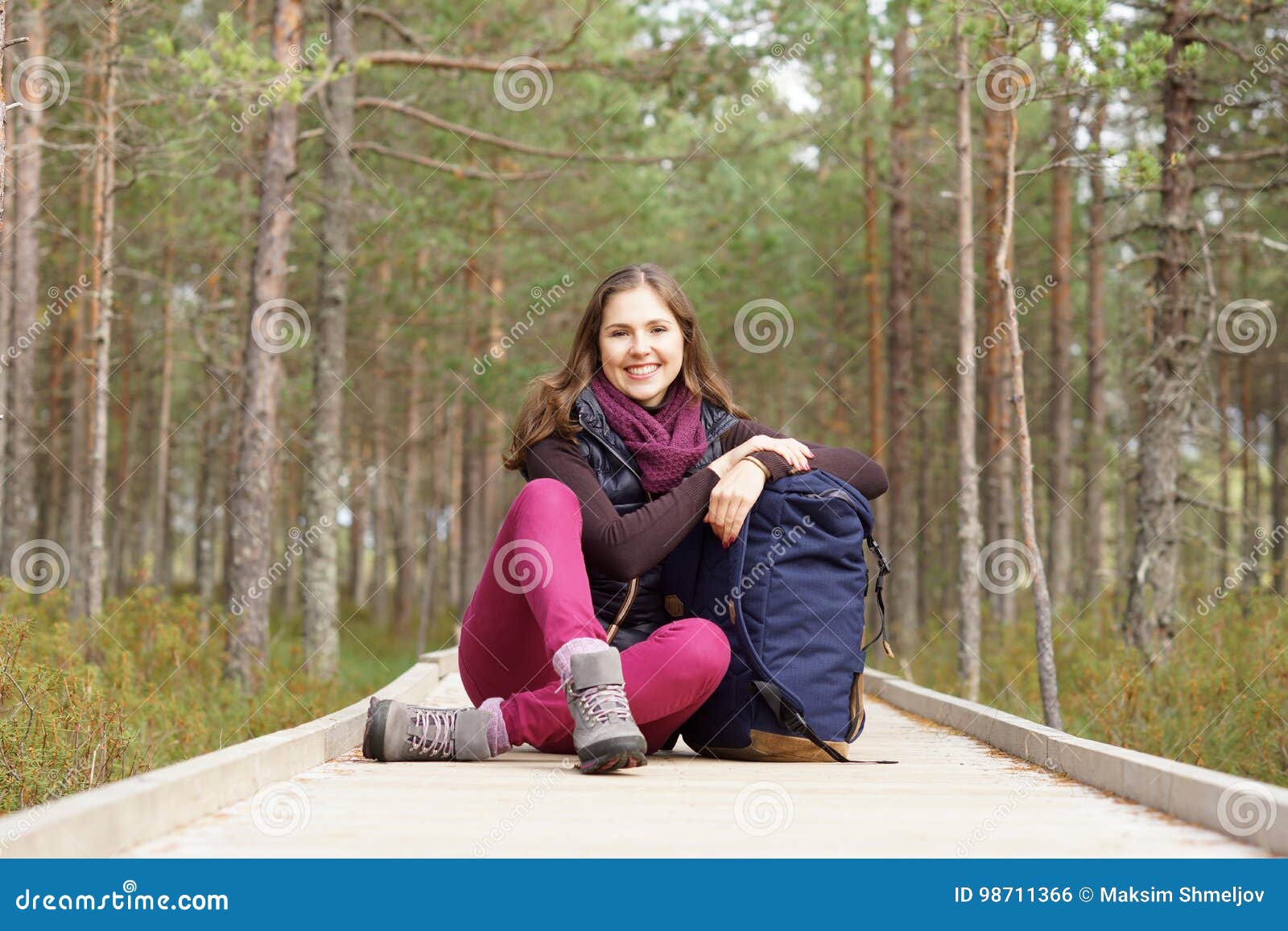 Young, Beautiful and Happy Woman Walking in Forest. Stock Photo - Image ... Young, Beautiful and Happy Woman Walking in Forest. Stock Photo - Image ...