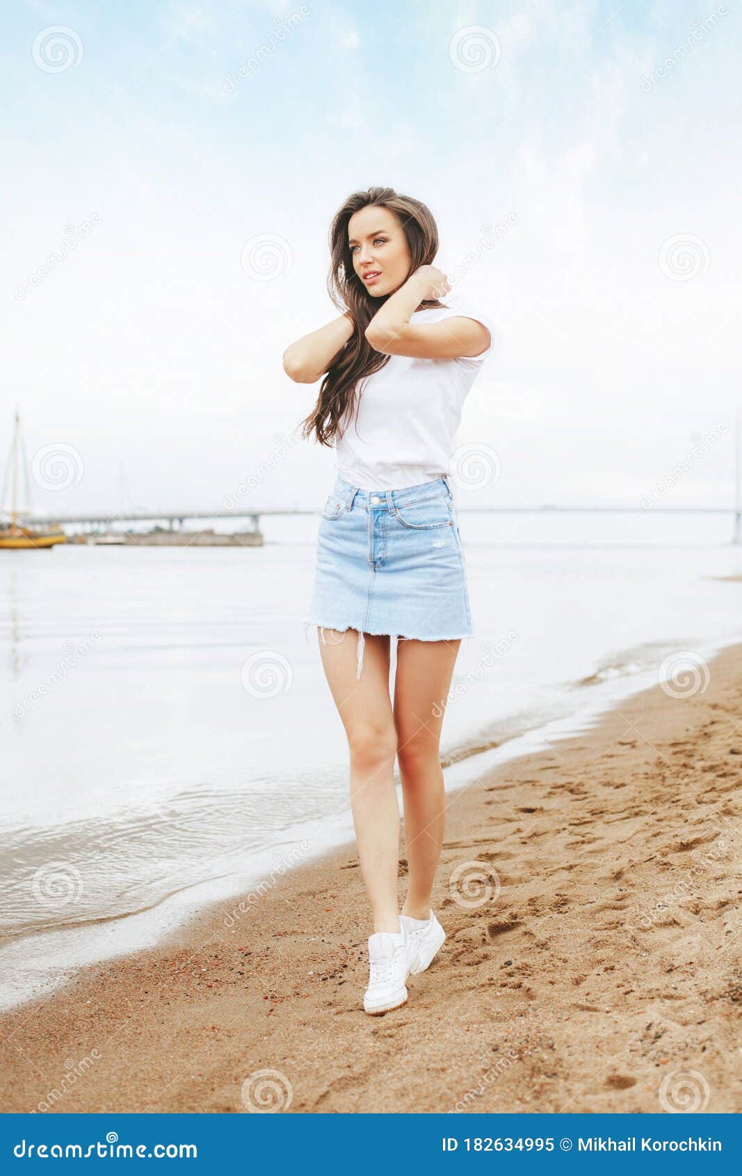 Young Beautiful Happy Woman Walks on Beach in Marina Stock Image ... Young Beautiful Happy Woman Walks on Beach in Marina Stock Image ...