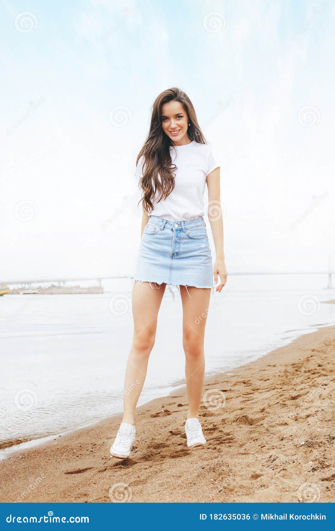Young Beautiful Happy Woman Walks on Beach in Marina Stock Photo ... Young Beautiful Happy Woman Walks on Beach in Marina Stock Photo ...