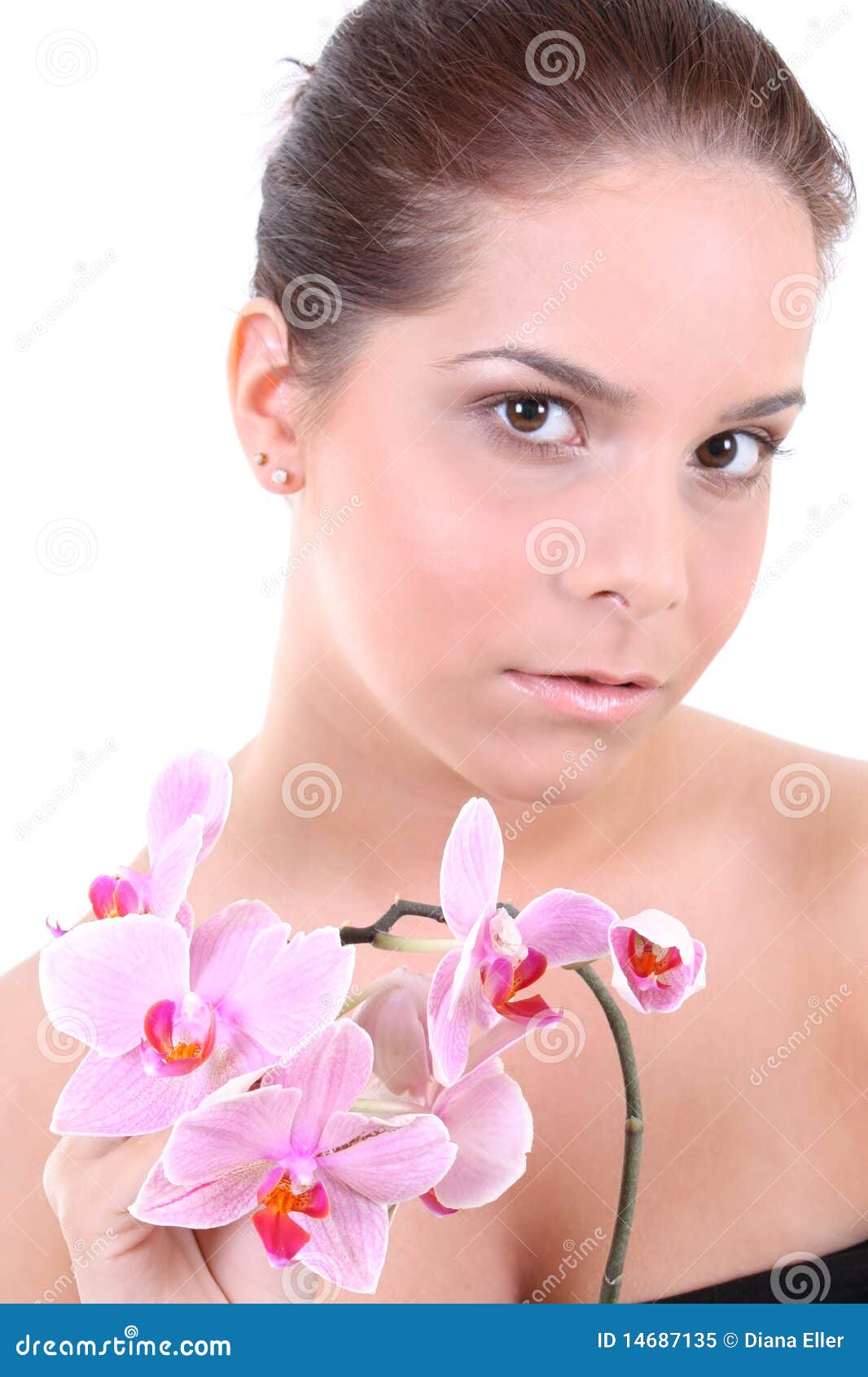 Young Beautiful Healthy Woman With Orchid Stock Image Image Of