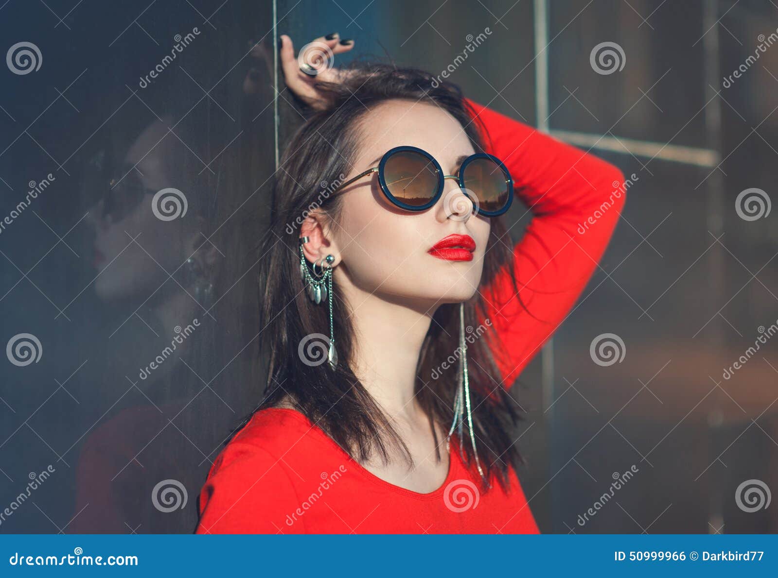 Young Beautiful Hipster Girl in Red Blouse with Sunglasses Stock Photo ... Young Beautiful Hipster Girl in Red Blouse with Sunglasses Stock Photo ...