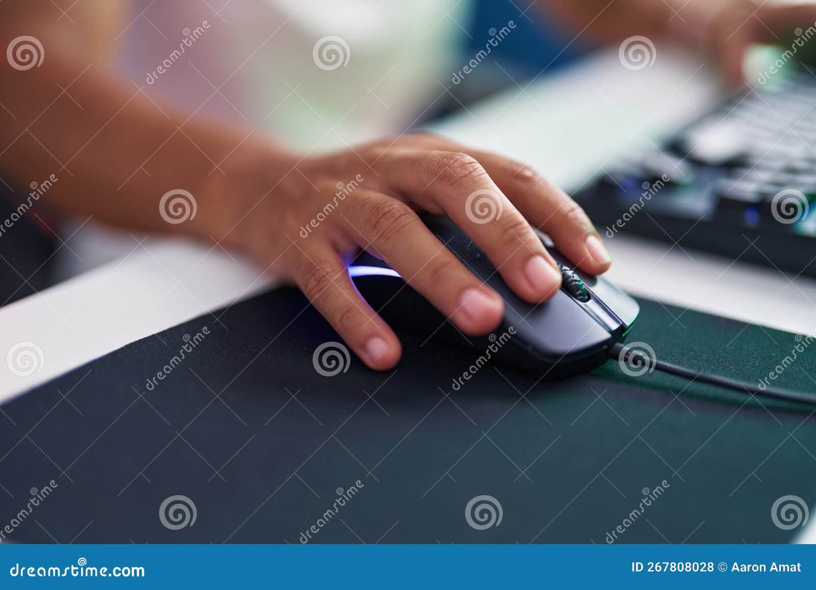 Young Beautiful Hispanic Woman Using Computer Mouse at Street Stock ...