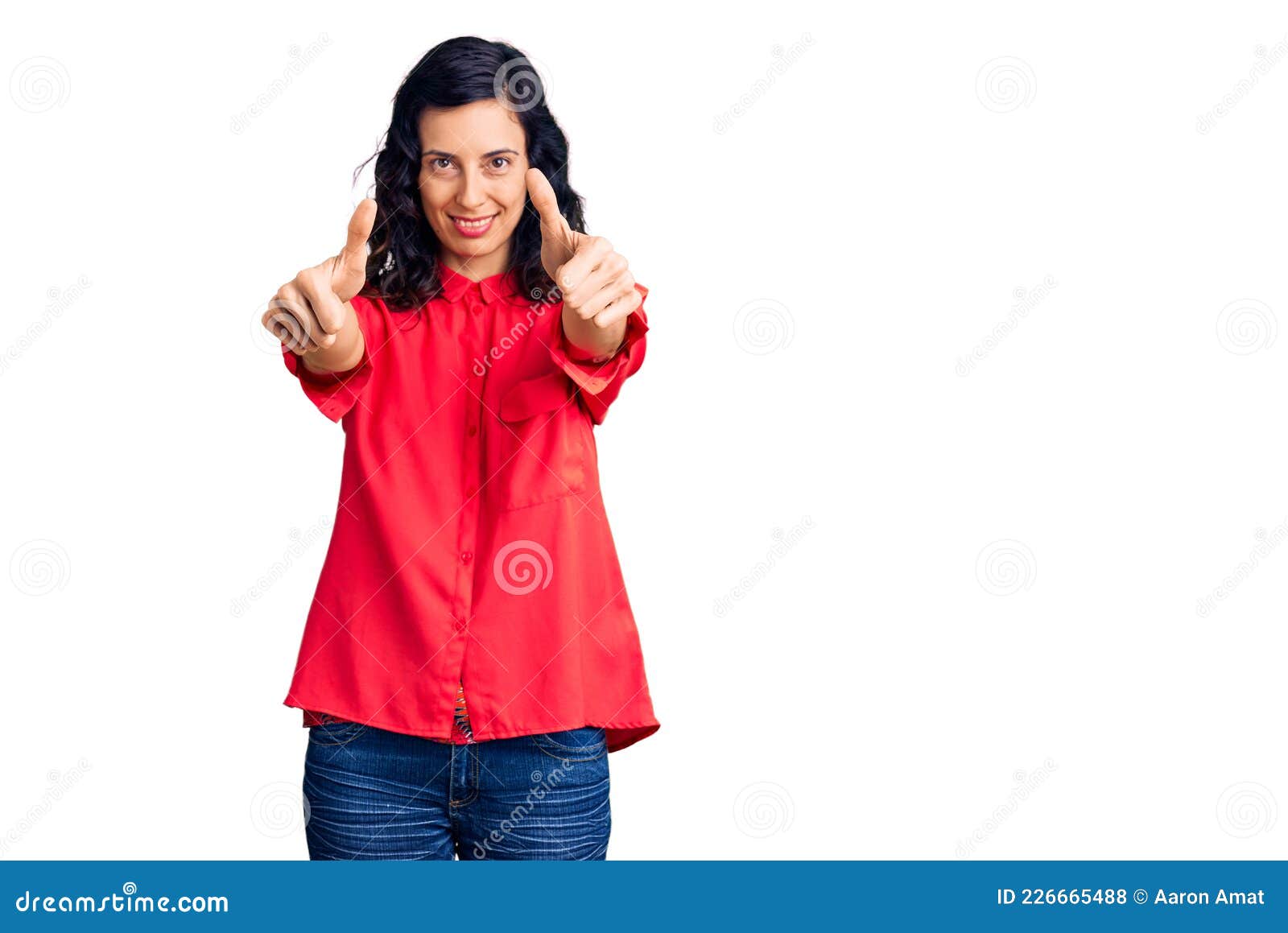 Young Beautiful Hispanic Woman Wearing Casual Clothes Approving Doing