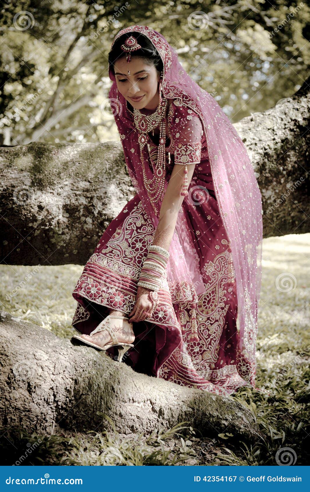 Young Beautiful Indian Hindu Bride Standing Under Tree Stock Image ...