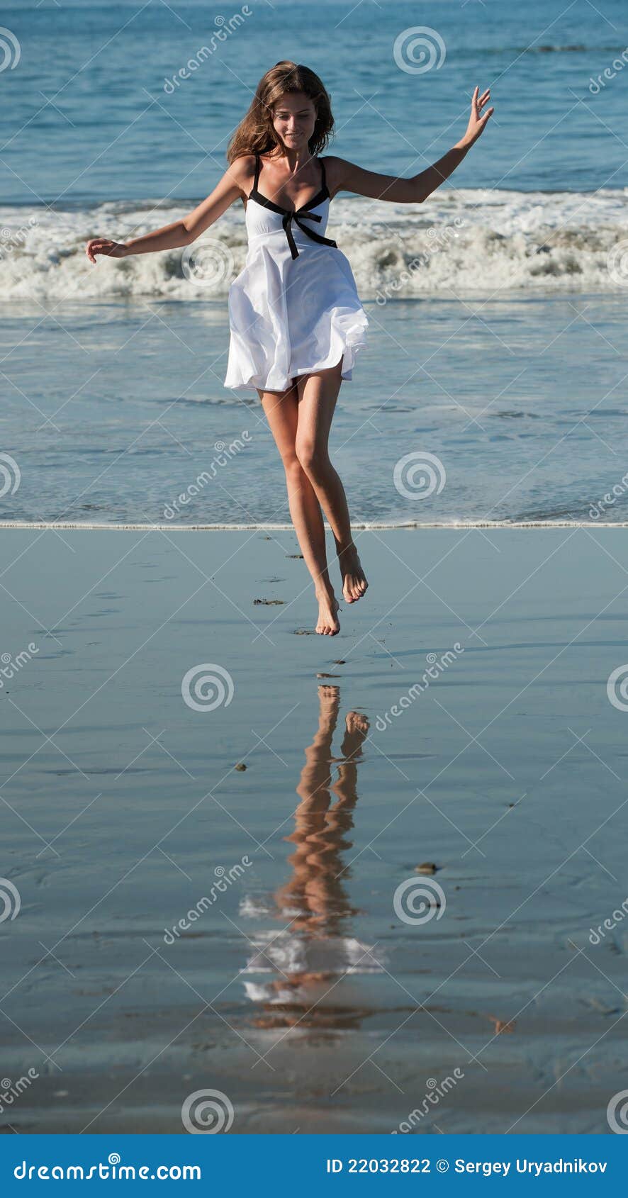 Young Beautiful Jump on a Beach. Stock Photo - Image of jumping, early ...