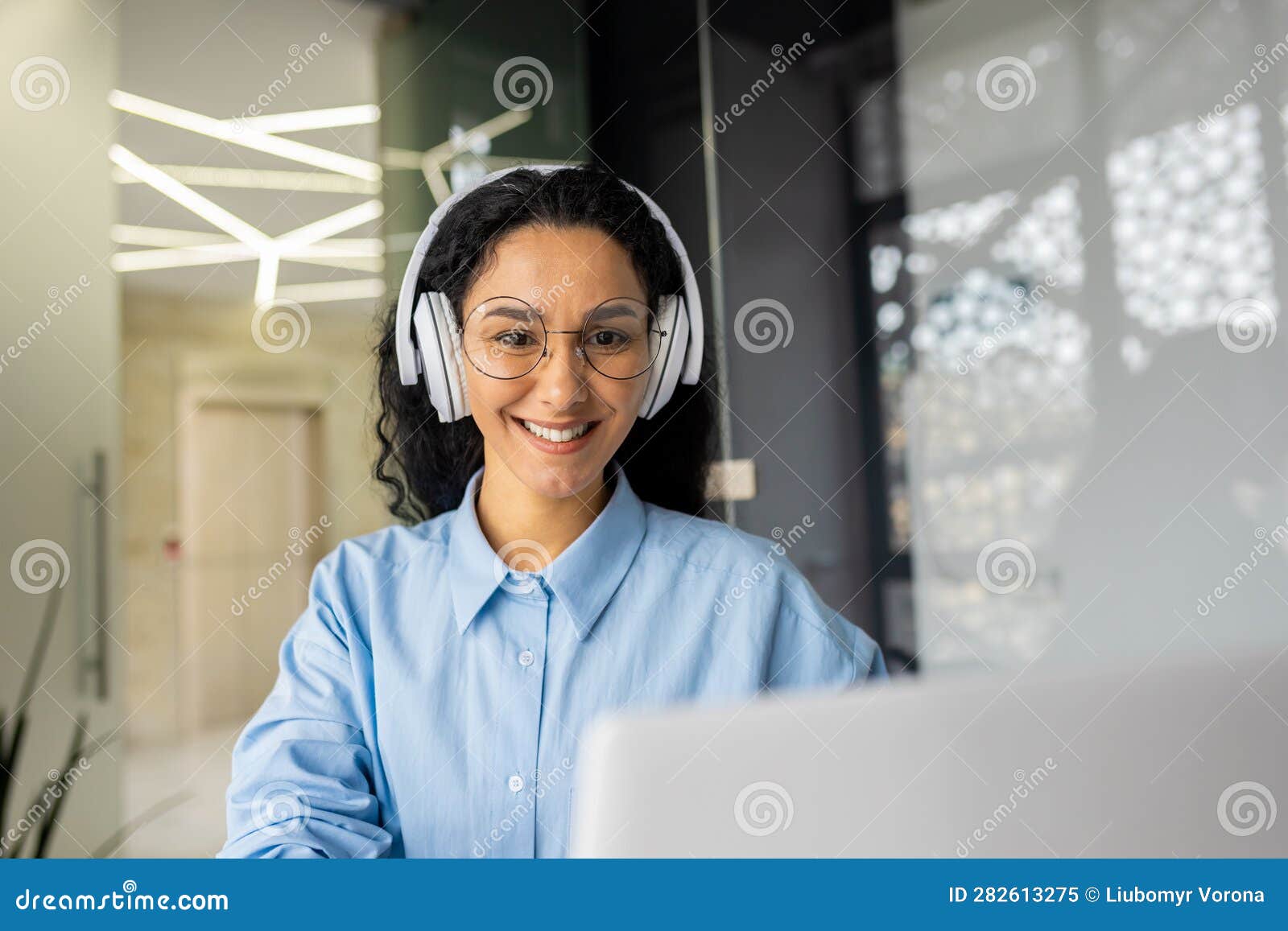 Young Beautiful Latin American Programmer Working Inside Office with ...