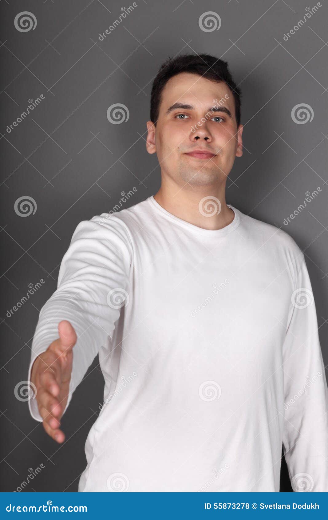 Young Beautiful Man Holds Out His Hand Stock Photo - Image of adult ...