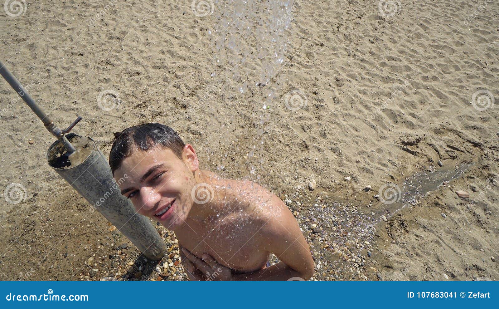Young Beautiful Man Washing His Hair Under Shower Stock Image Image
