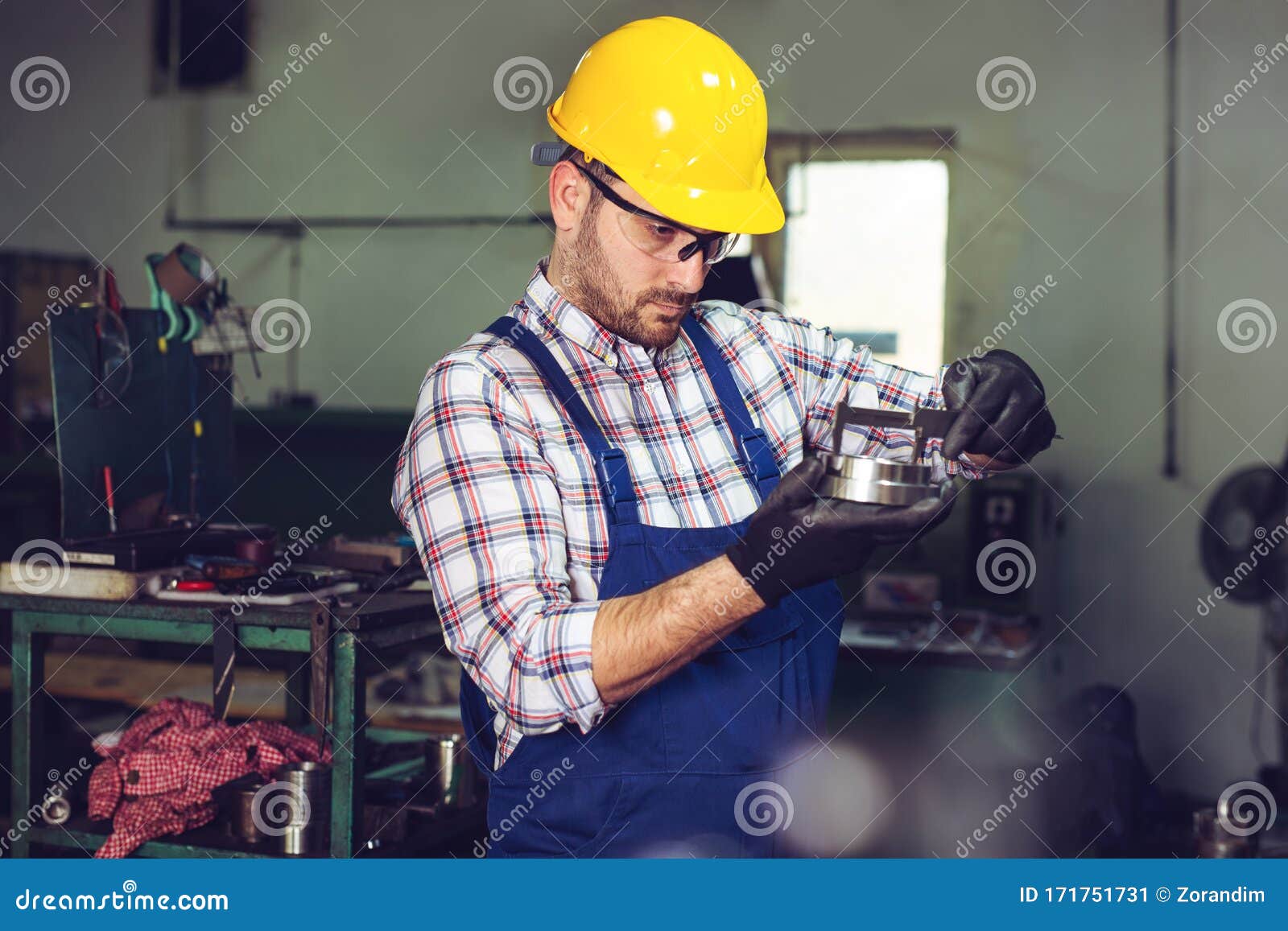 Mechanical Technician Measuring with Caliper in Workshop Stock Image ...