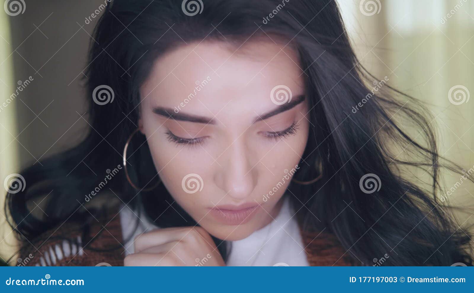 Young Beautiful Model Sad Looking at Camera and Posing Stock Video ...