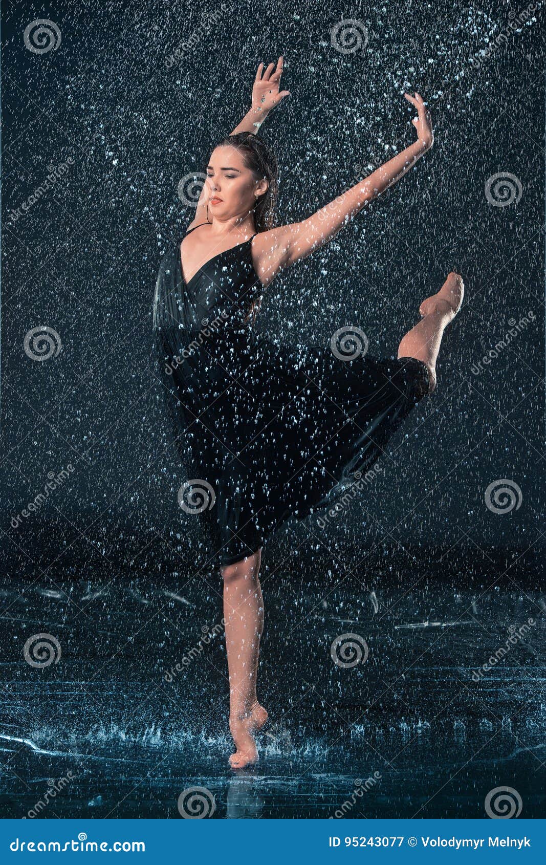 The Young Beautiful Modern Dancer Dancing Under Water Drops Stock Image ...