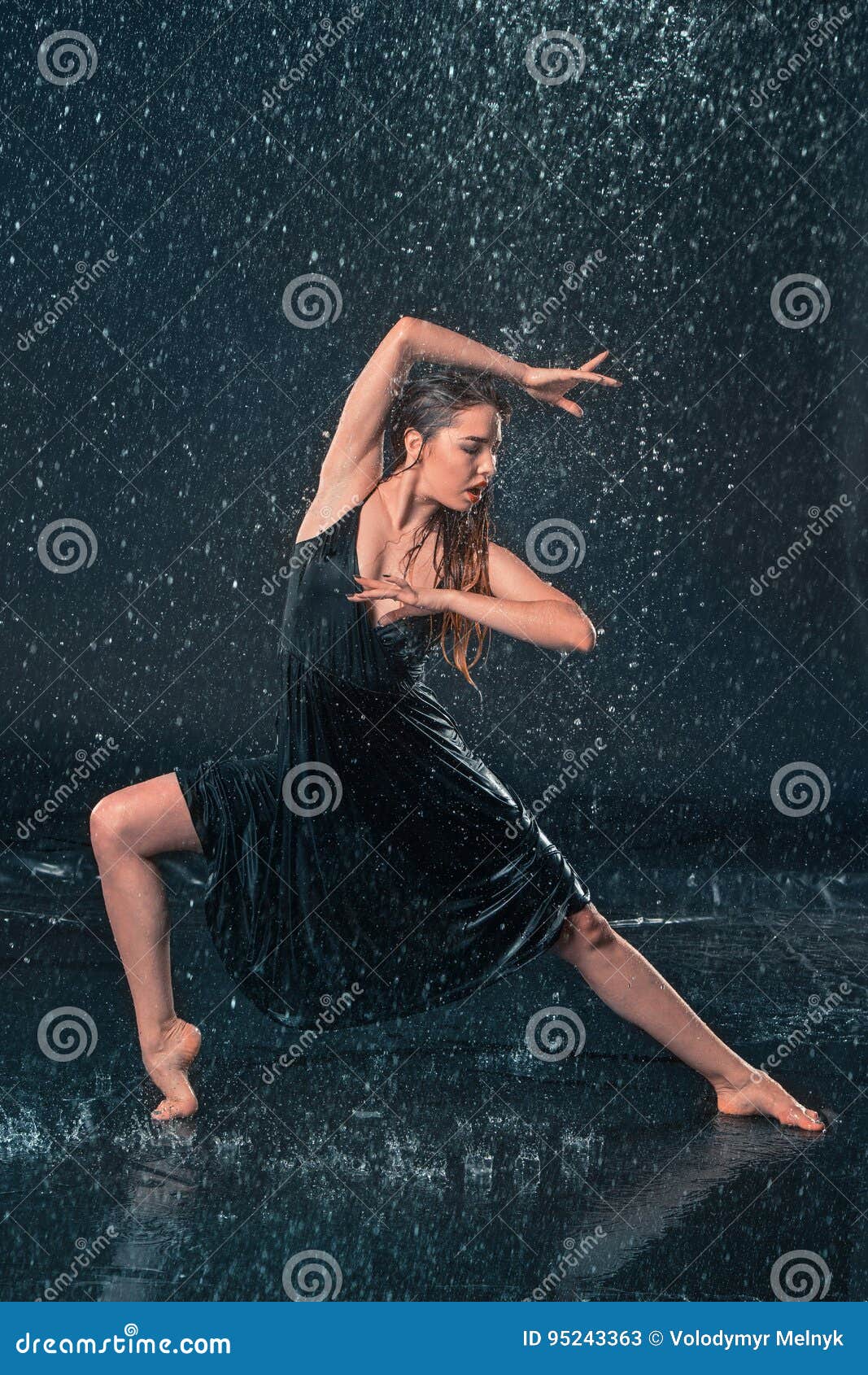 The Young Beautiful Modern Dancer Dancing Under Water Drops Stock Image ...
