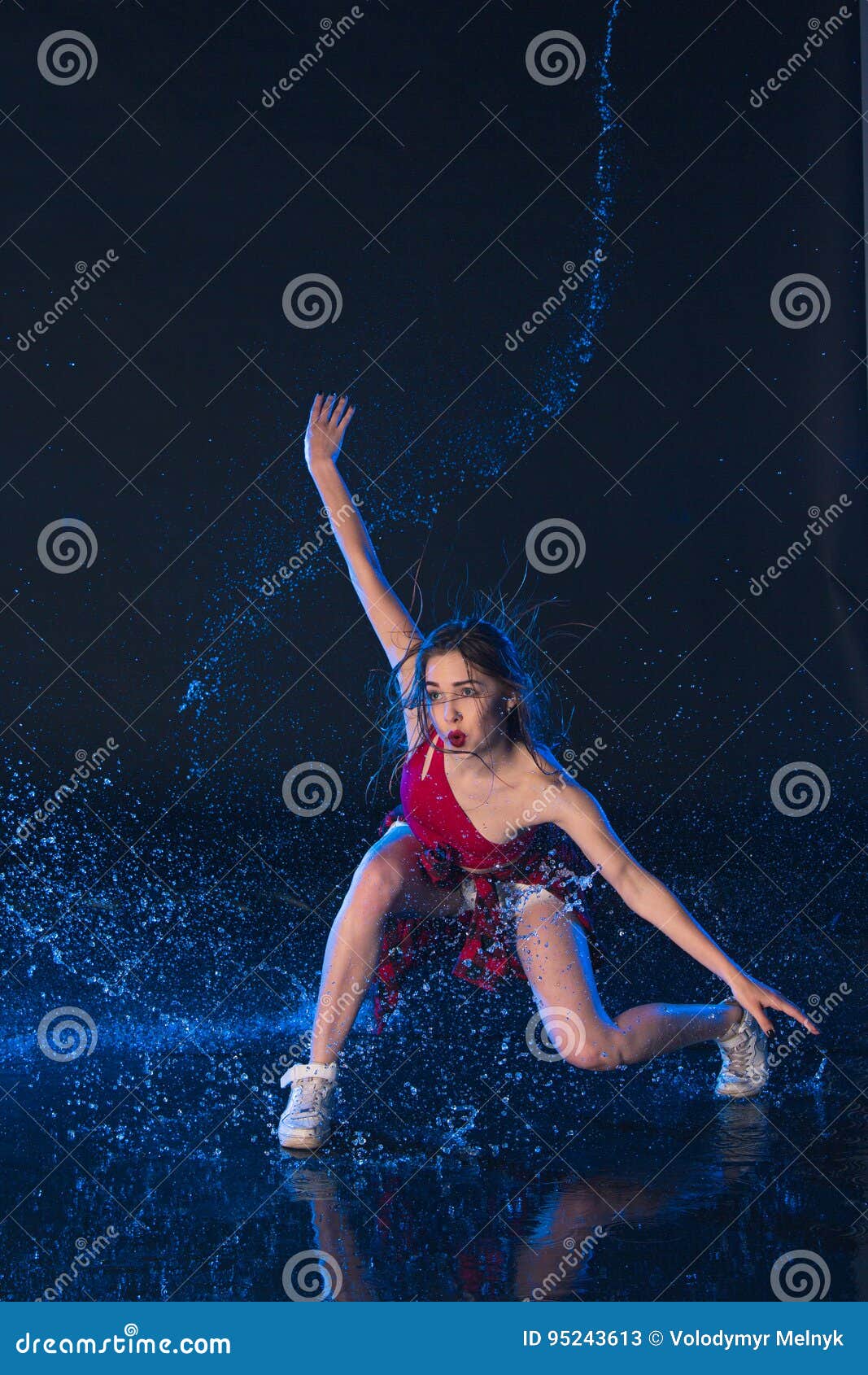 The Young Beautiful Modern Dancer Dancing Under Water Drops Stock Image ...