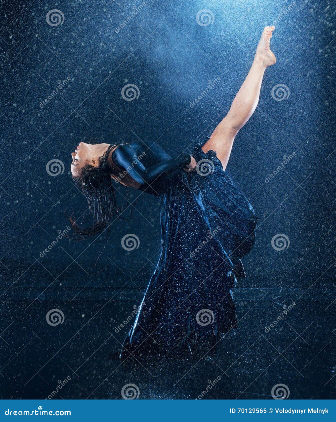 The Young Beautiful Modern Dancer Dancing Under Water Drops Stock Image ...