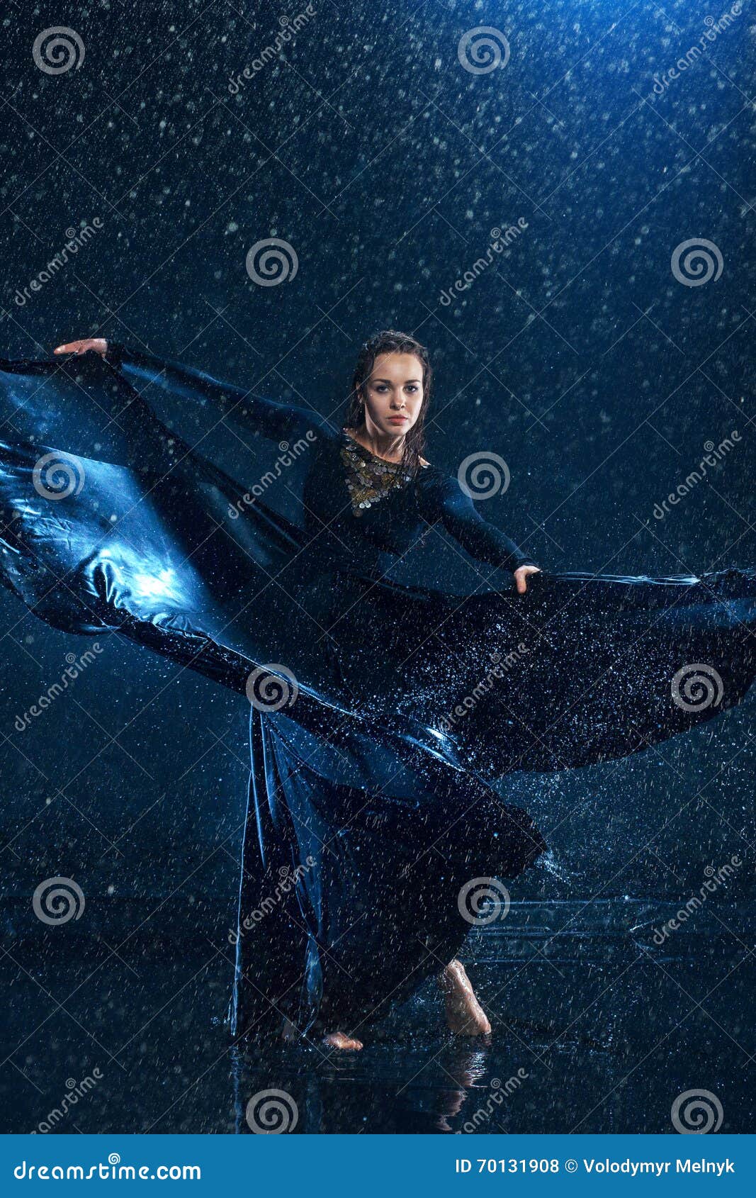 The Young Beautiful Modern Dancer Dancing Under Water Drops Stock Photo ...