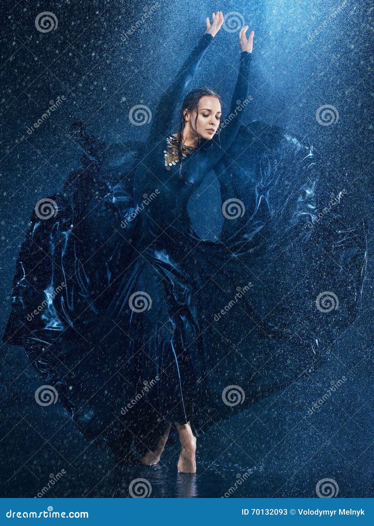 The Young Beautiful Modern Dancer Dancing Under Water Drops Stock Image ...