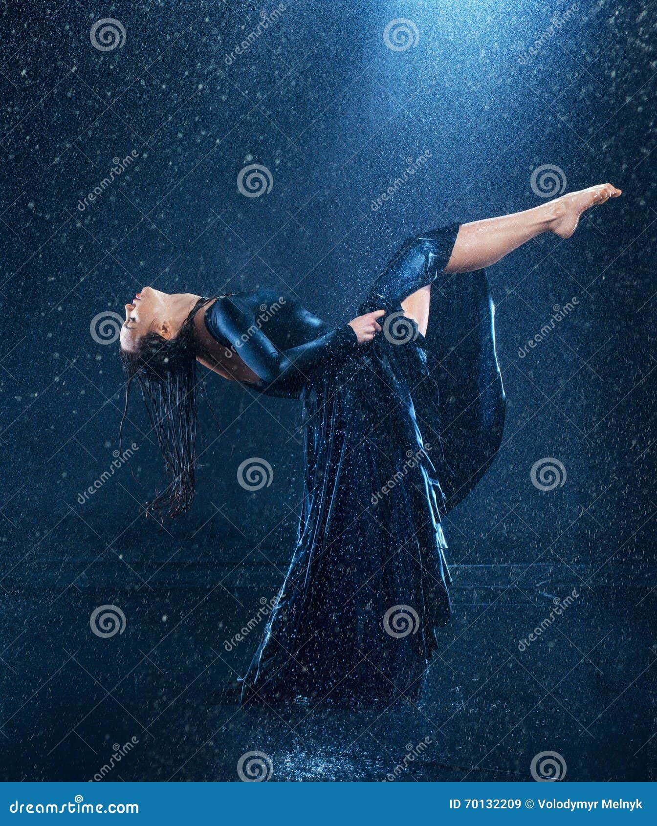 The Young Beautiful Modern Dancer Dancing Under Water Drops Stock Image ...