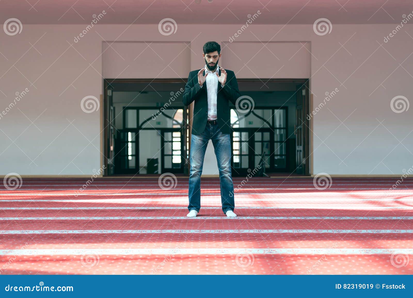 Young Beautiful Muslim Man Praying in Mosque Stock Image - Image of ...