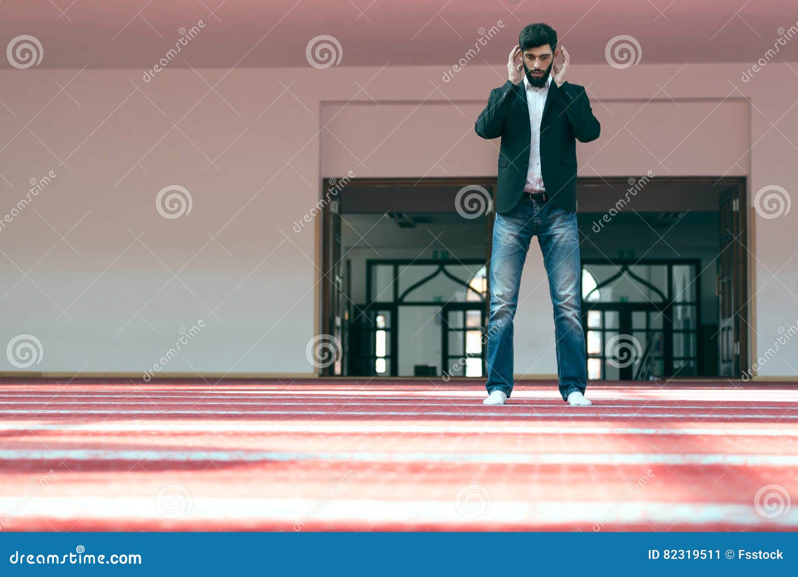 Young Beautiful Muslim Man Praying in Mosque Stock Image - Image of ...