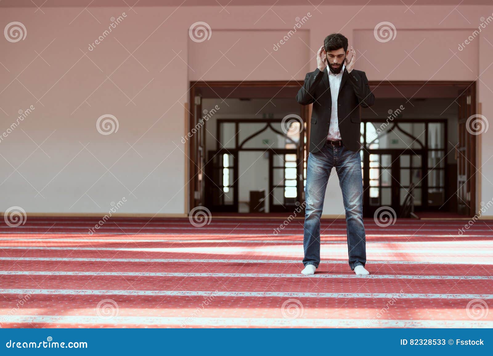 Young Beautiful Muslim Man Praying in Mosque Stock Image - Image of ...