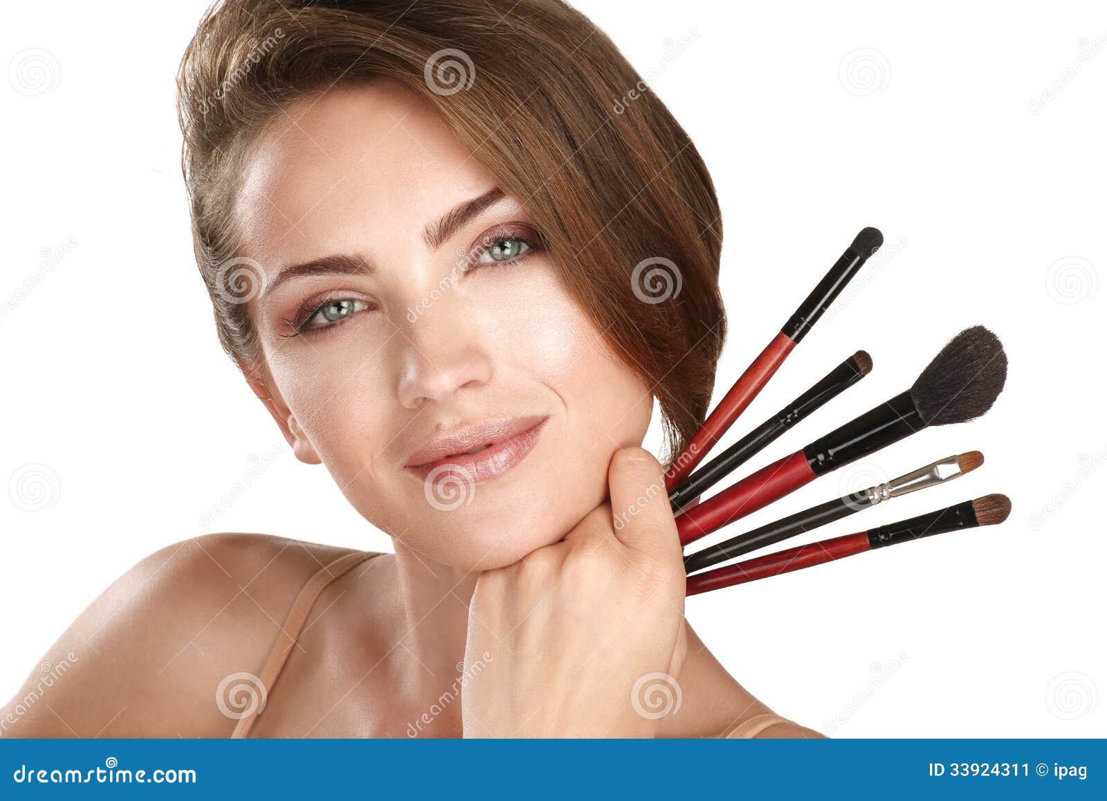 Young Beautiful Perfect Model Applying Professional Makeup Stock Image ...