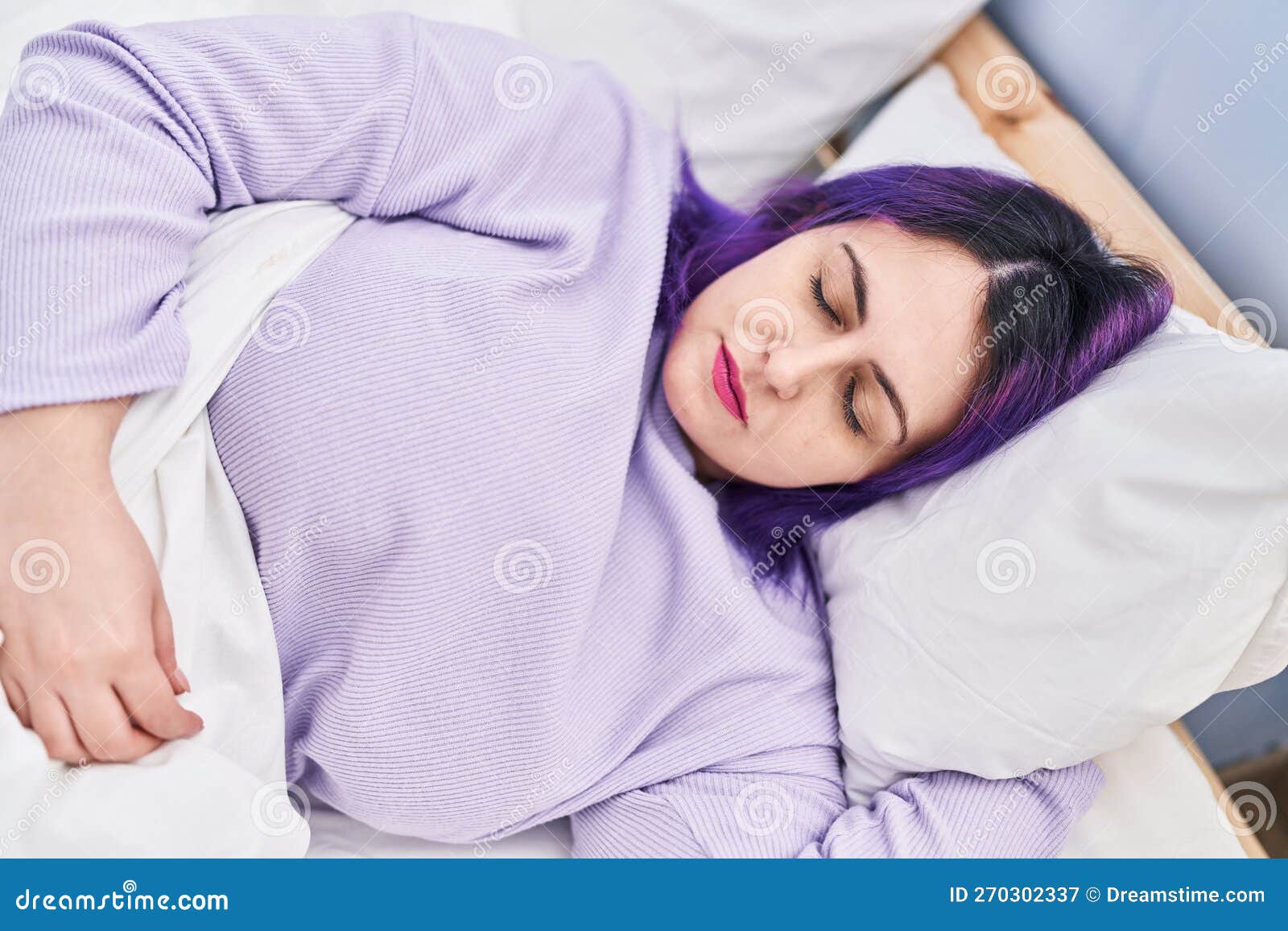 Young Beautiful Plus Size Woman Lying on Bed Sleeping at Bedroom Stock ...