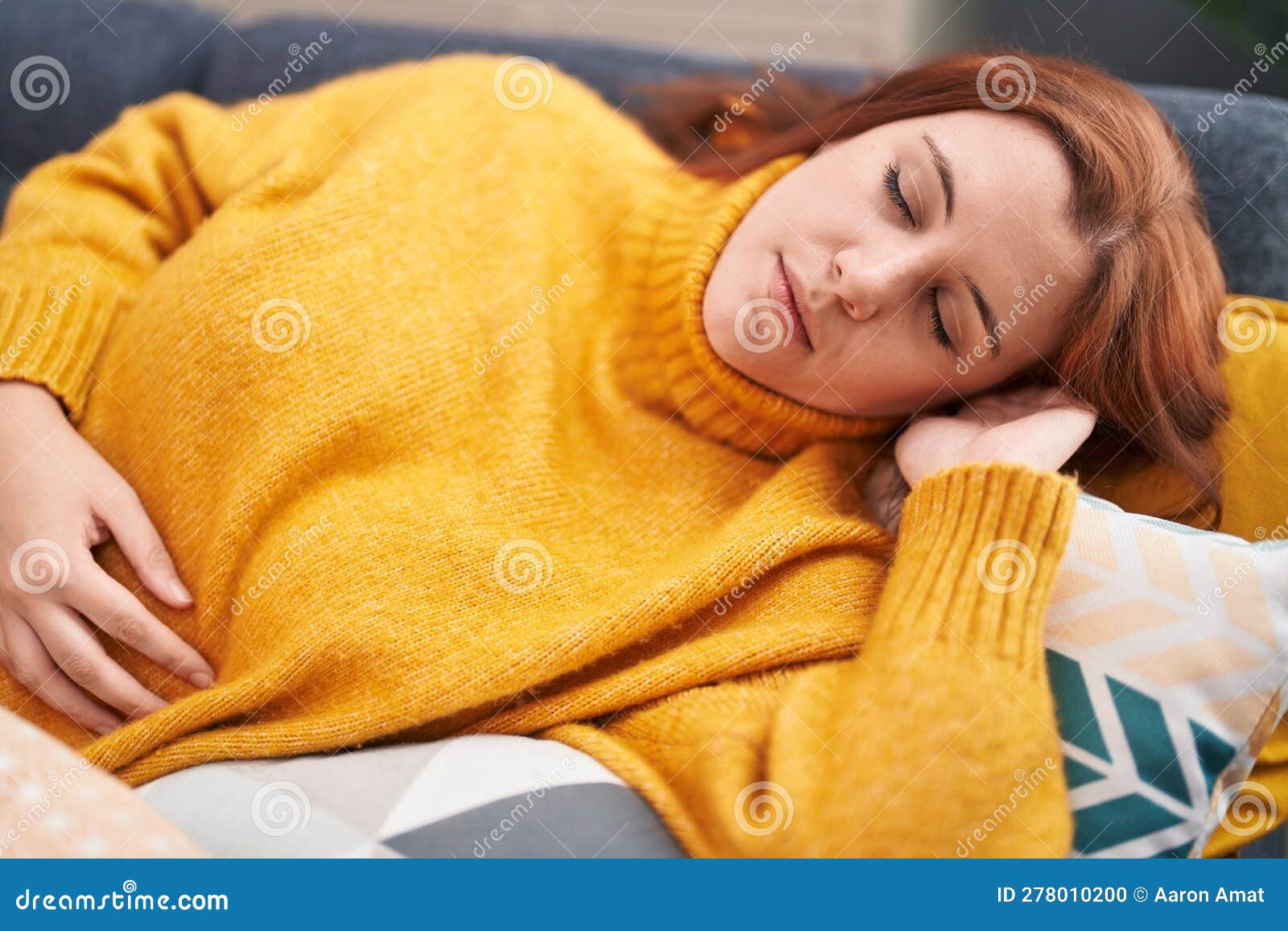 Young Beautiful Plus Size Woman Lying on Sofa Sleeping at Home Stock ...