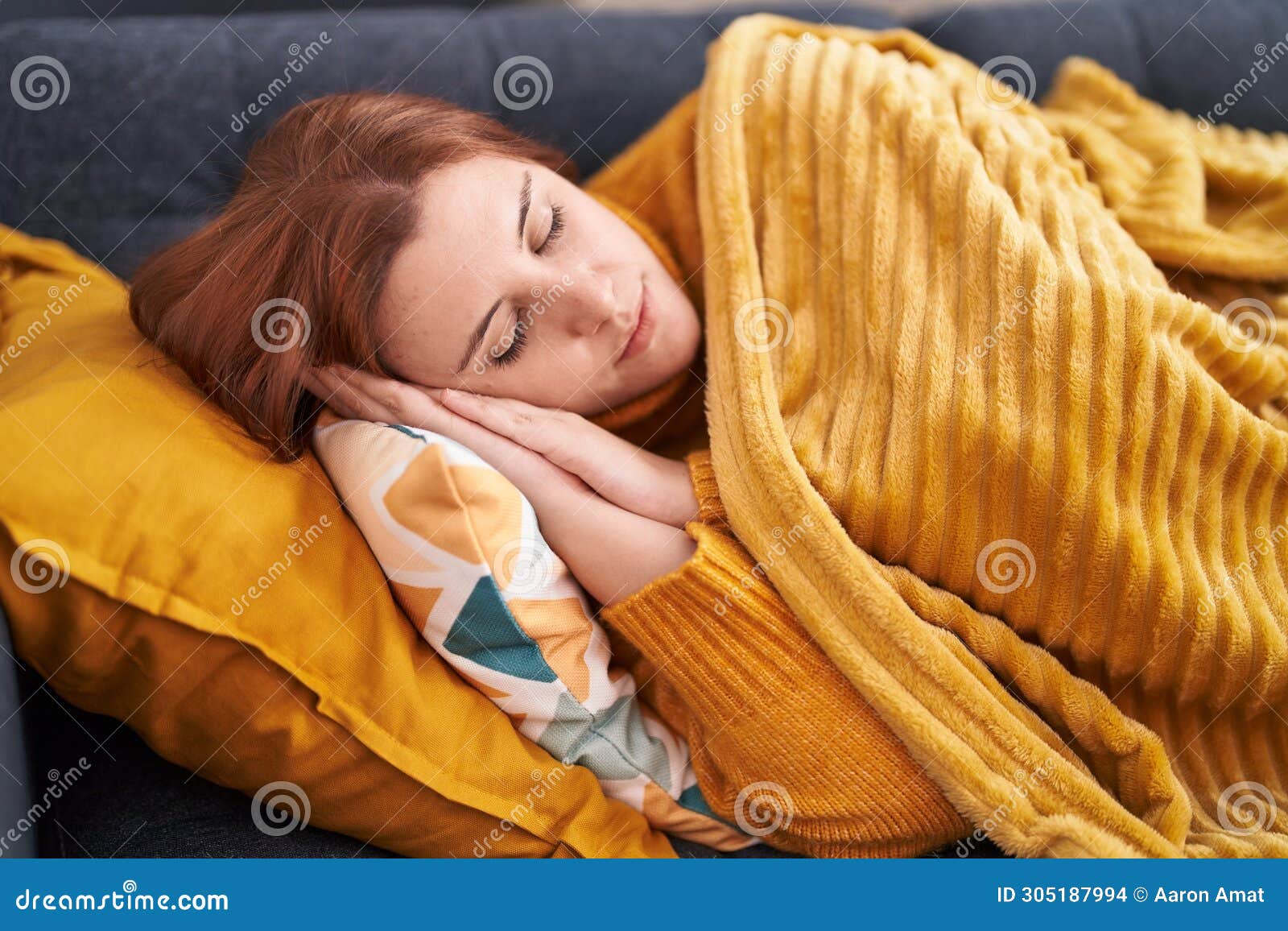 Young Beautiful Plus Size Woman Lying on Sofa Sleeping at Home Stock ...