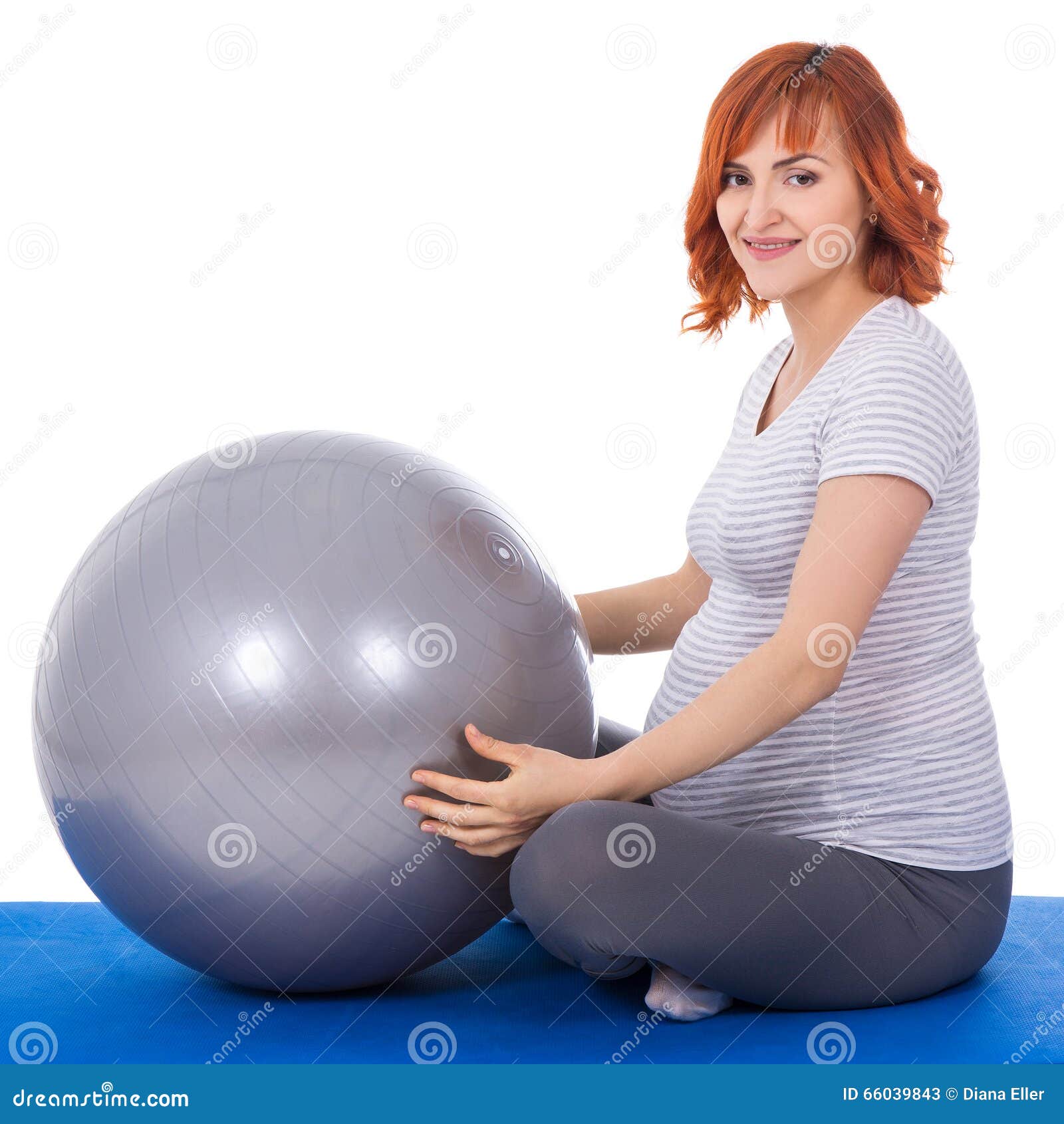 Young Beautiful Pregnant Woman Doing Exercises With Fitball Isolated On