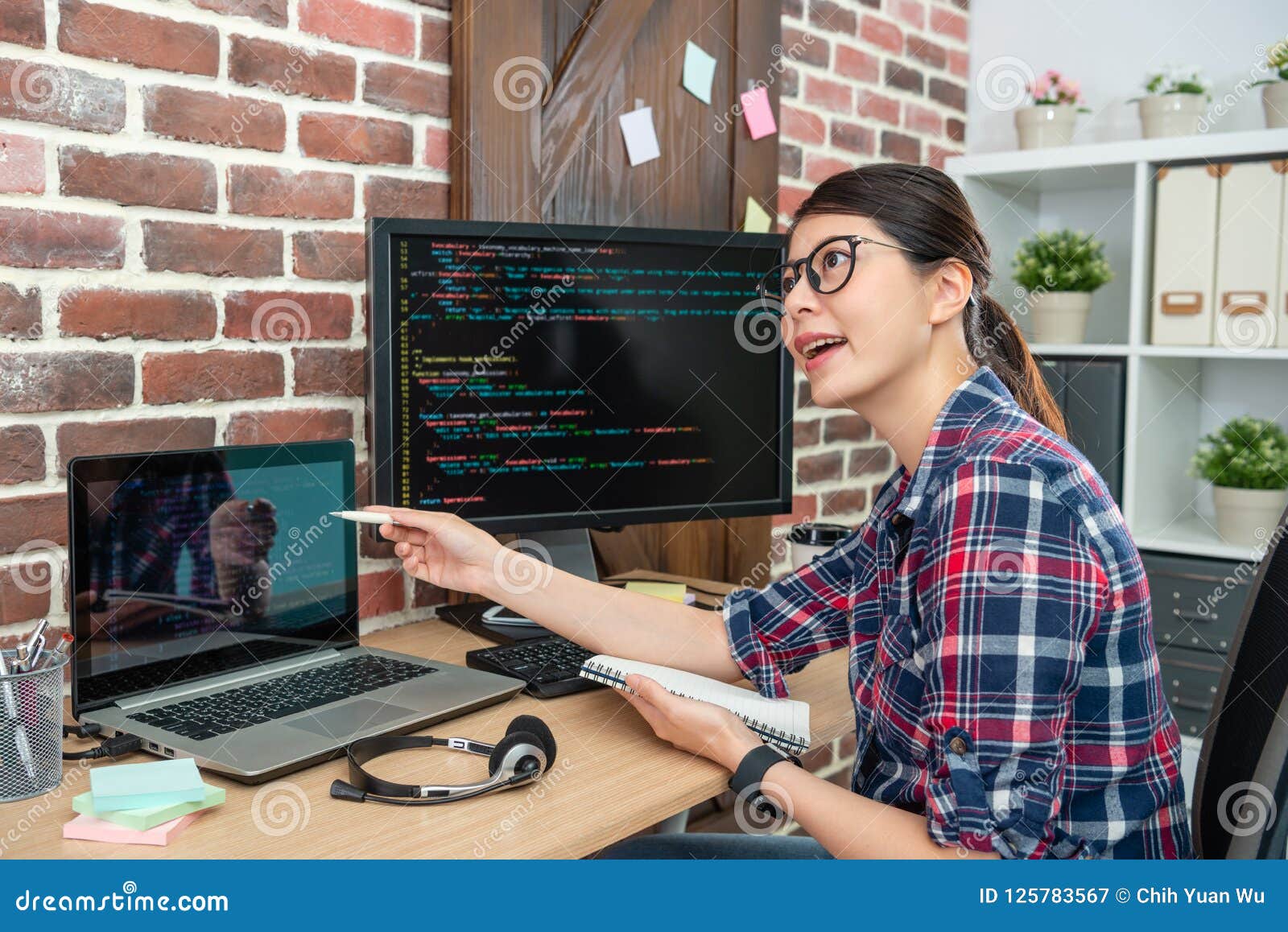 Programmer Displaying and Representing Stock Image - Image of female ...
