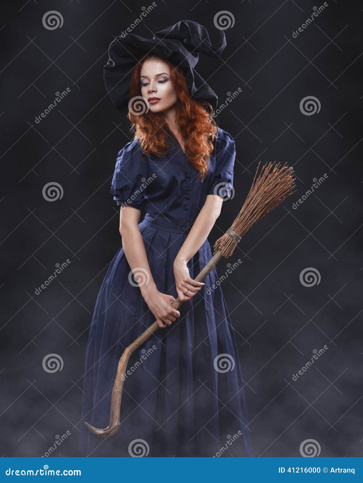 Young Beautiful Red-haired Witch in the Dark Fog Stock Photo - Image of ...