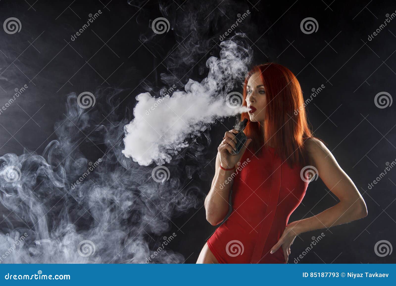 Young Beautiful Redhead Woman Vaping E Cigarette Stock Image Image