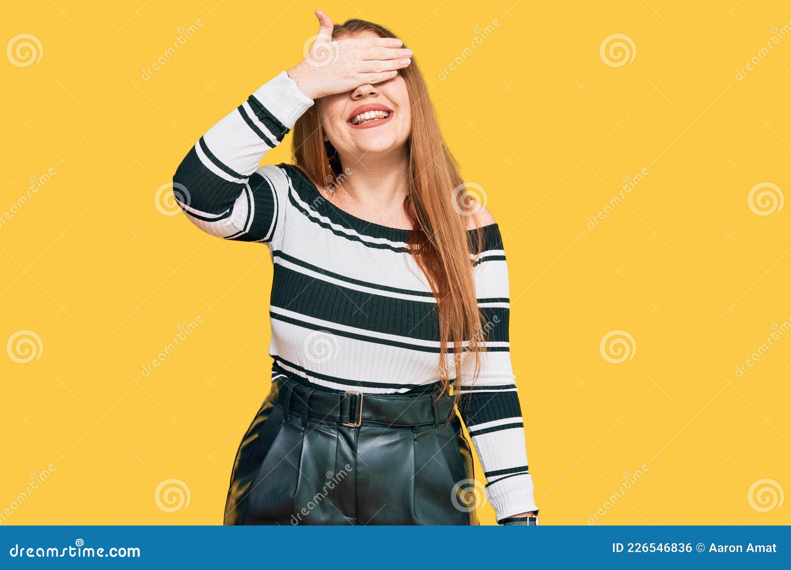 Young Beautiful Redhead Woman Wearing Elegant Clothes Smiling And