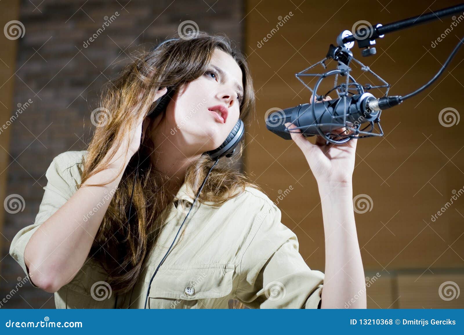 Young Beautiful Retro Woman Singing in the Microph Stock Photo - Image ...