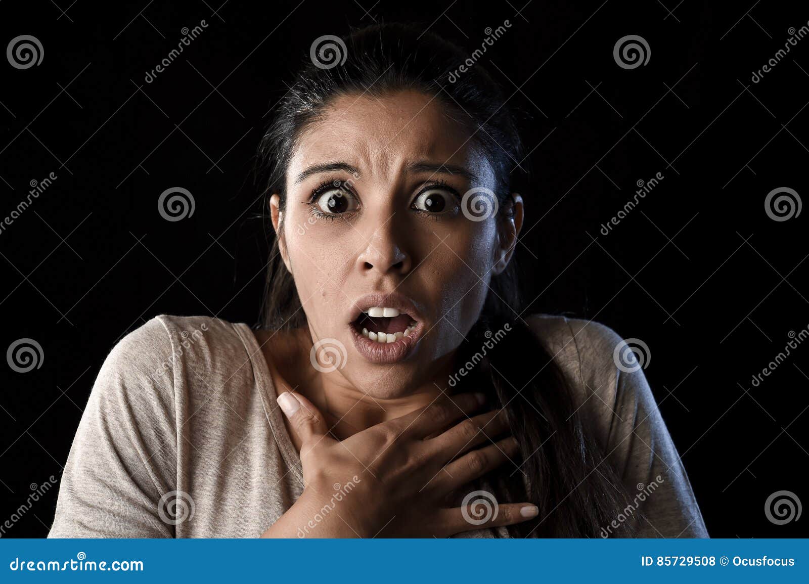 Young Beautiful Scared Spanish Woman in Shock and Surprise Face ... Young Beautiful Scared Spanish Woman in Shock and Surprise Face ...