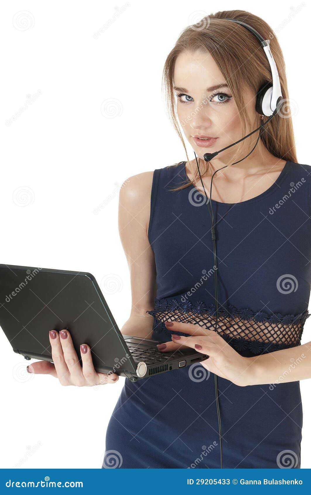 Young Beautiful Serious Support Phone Female Operator Wearing a Headset ...