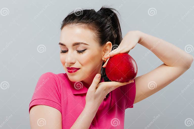 Young Beautiful Girl With Dark Curly Hair Bare Shoulders And Neck