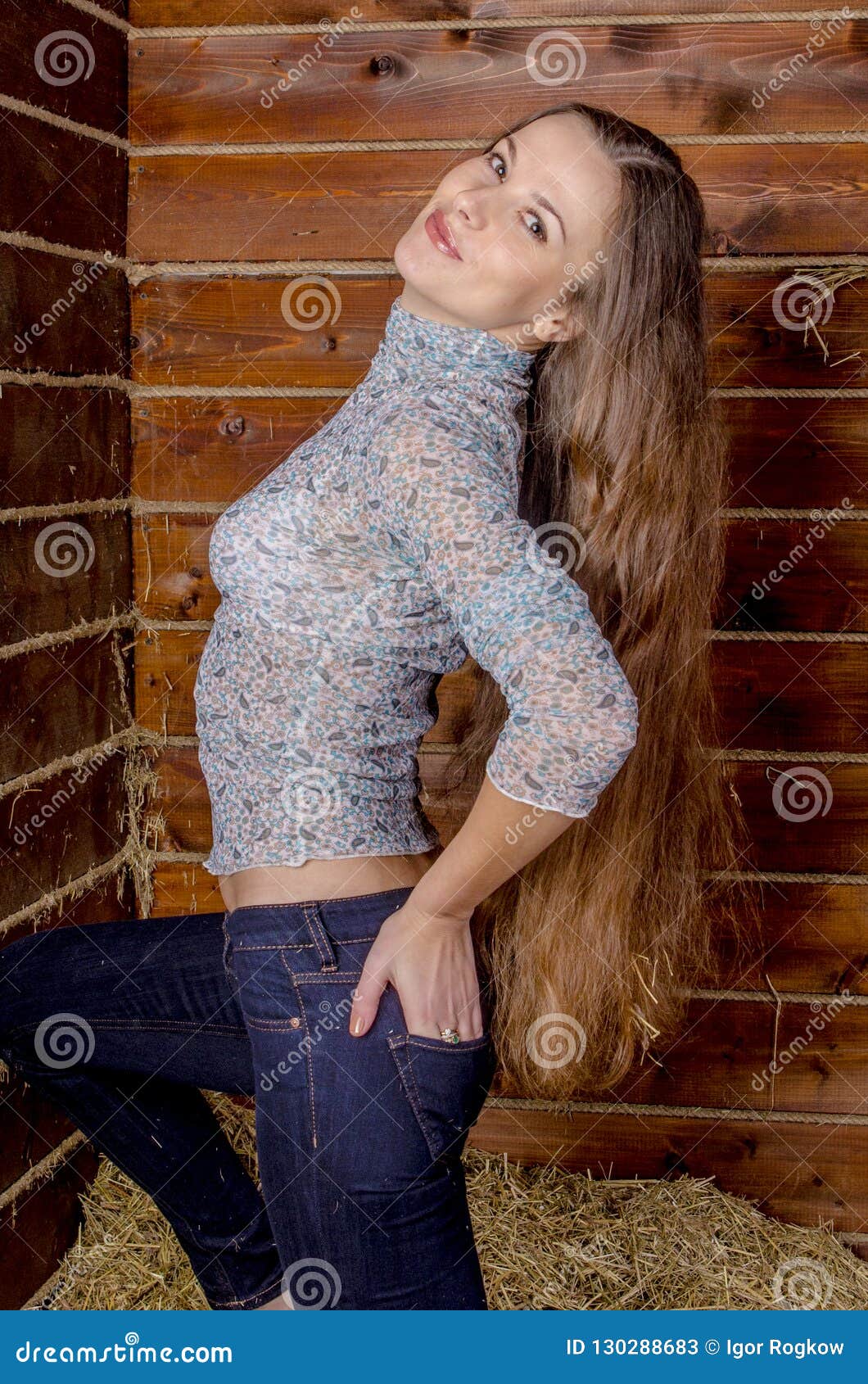 Young Beautiful Slim Girl In The Hayloft Stock Image Image Of Skin