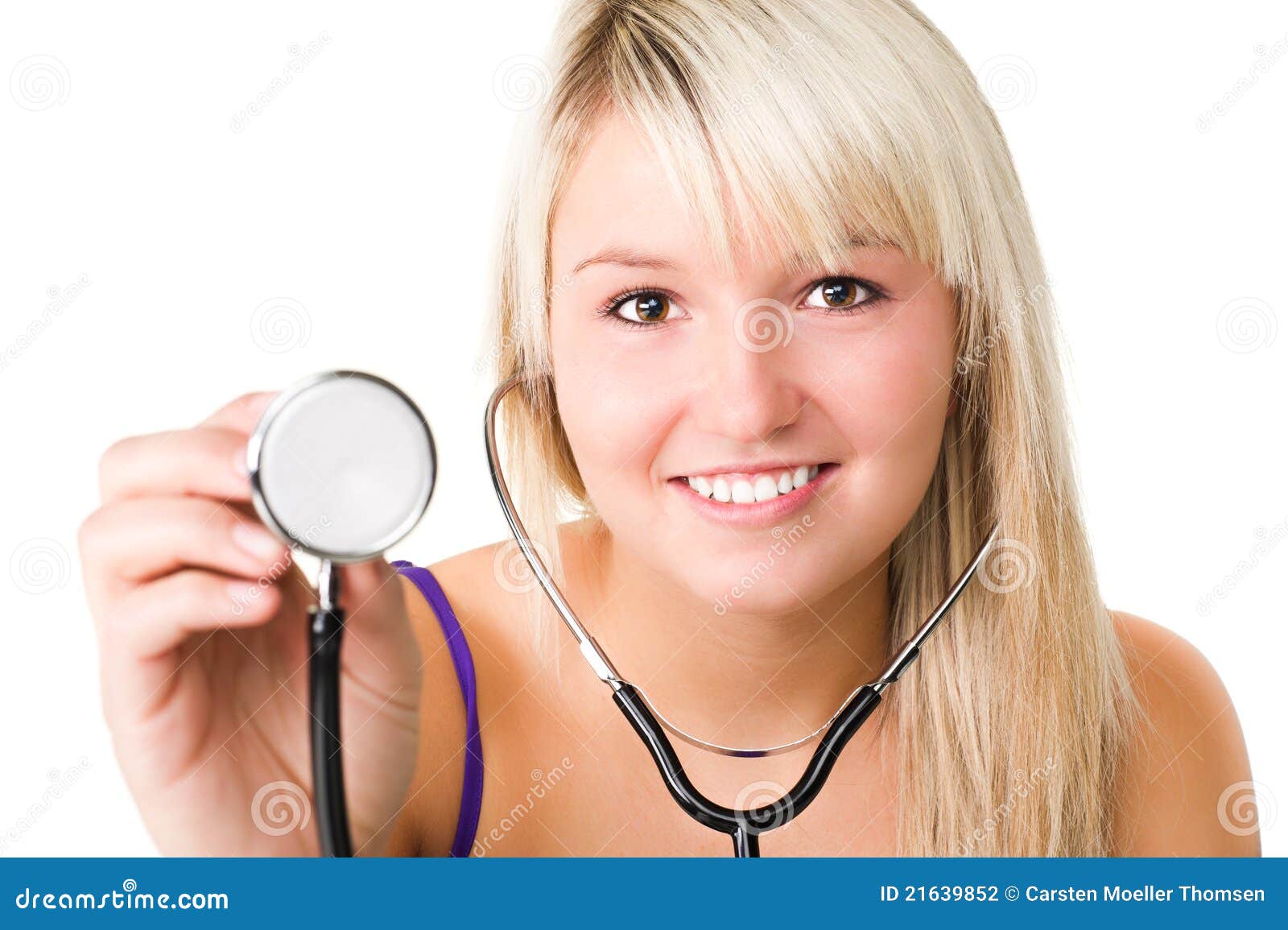 Young Beautiful Smiling Girl with Stethoscope Stock Photo - Image of ...