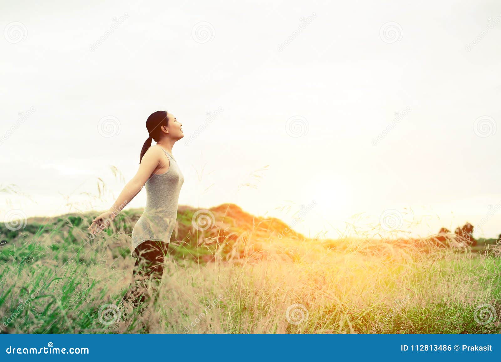 Young Beautiful Spreading Hands with Joy and Inspiration at Mead Stock ...