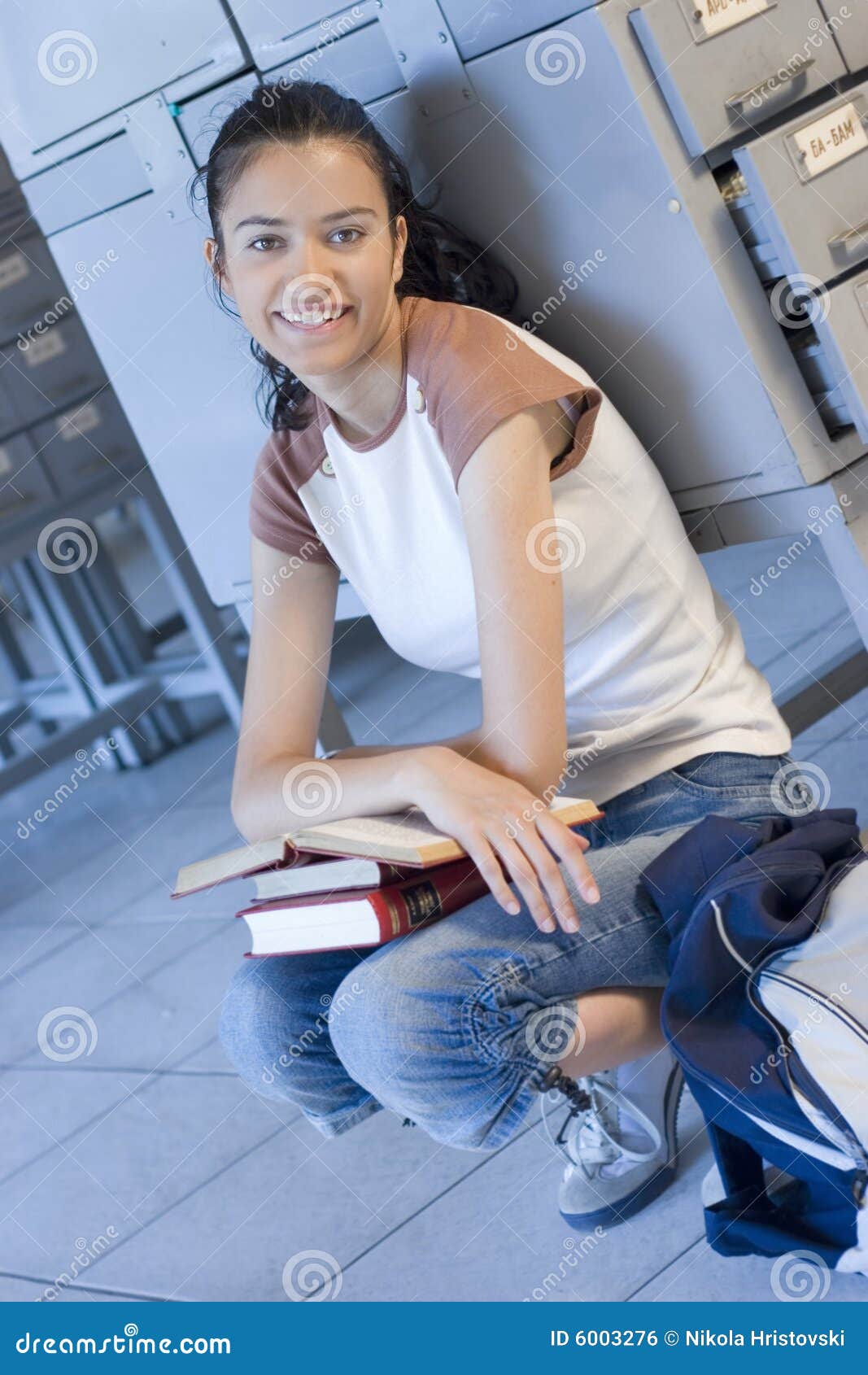 Young Beautiful Student in College Stock Photo - Image of pretty, read ...