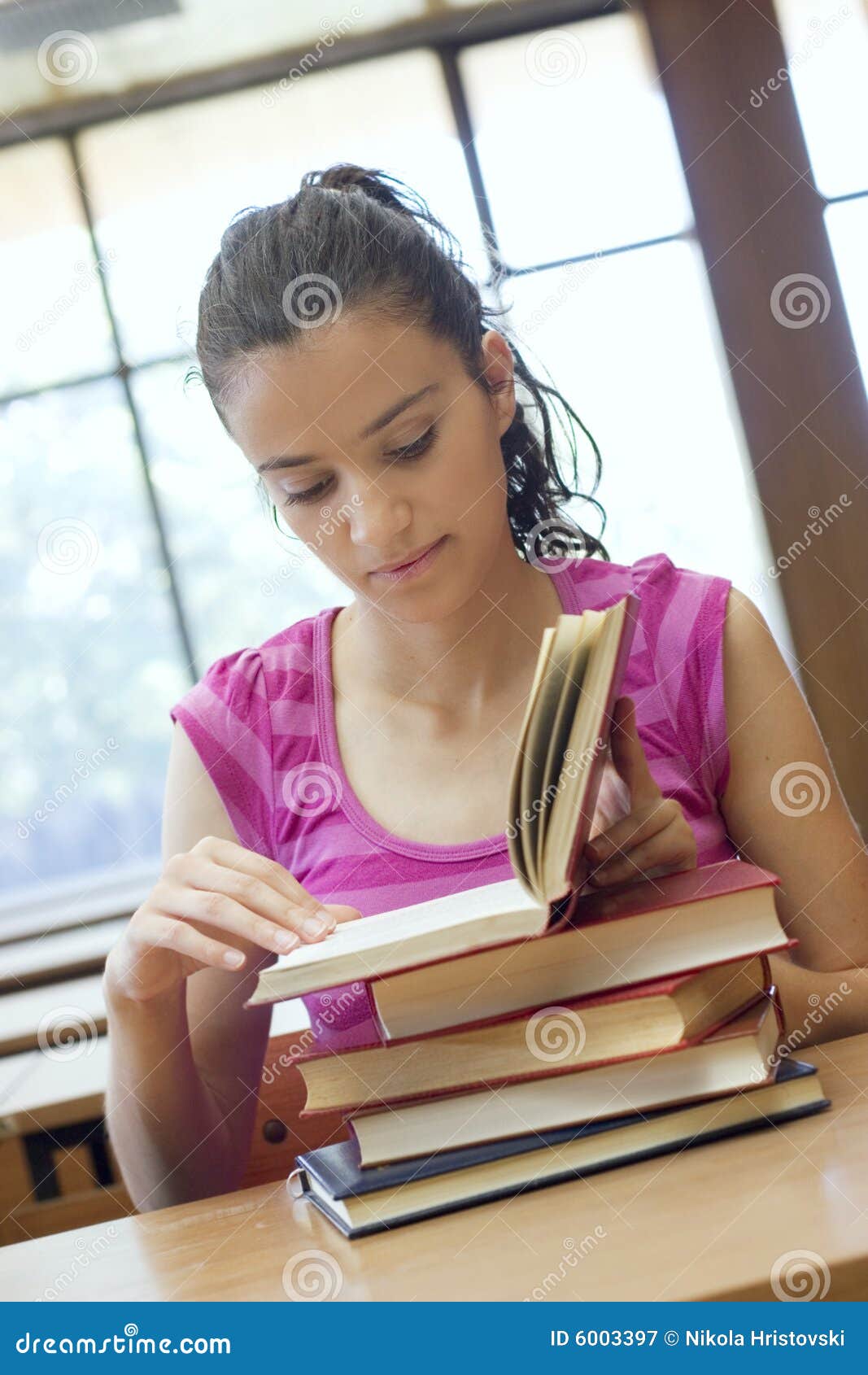 Young Beautiful Student in College Stock Image - Image of library ...