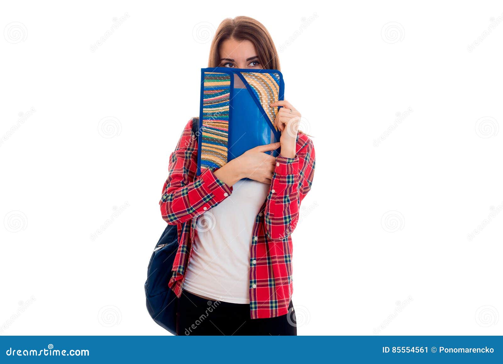 Young Beautiful Student Girl Backpack Folders Notebooks Posing Isolated ...
