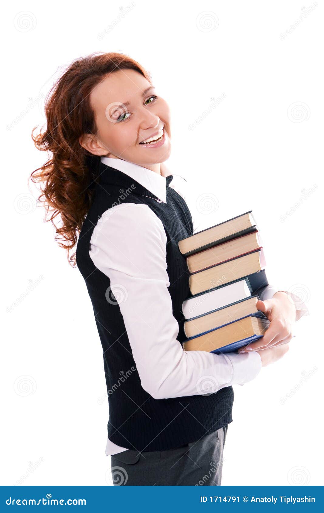 Young Beautiful Student Girl with Books in Hand Stock Image - Image of ...