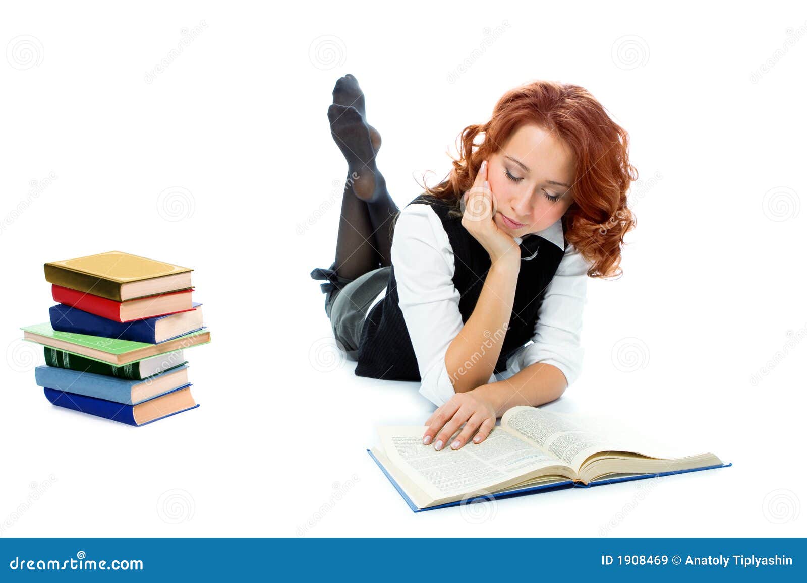 Young Beautiful Student Girl Read Book Stock Image - Image of student ...
