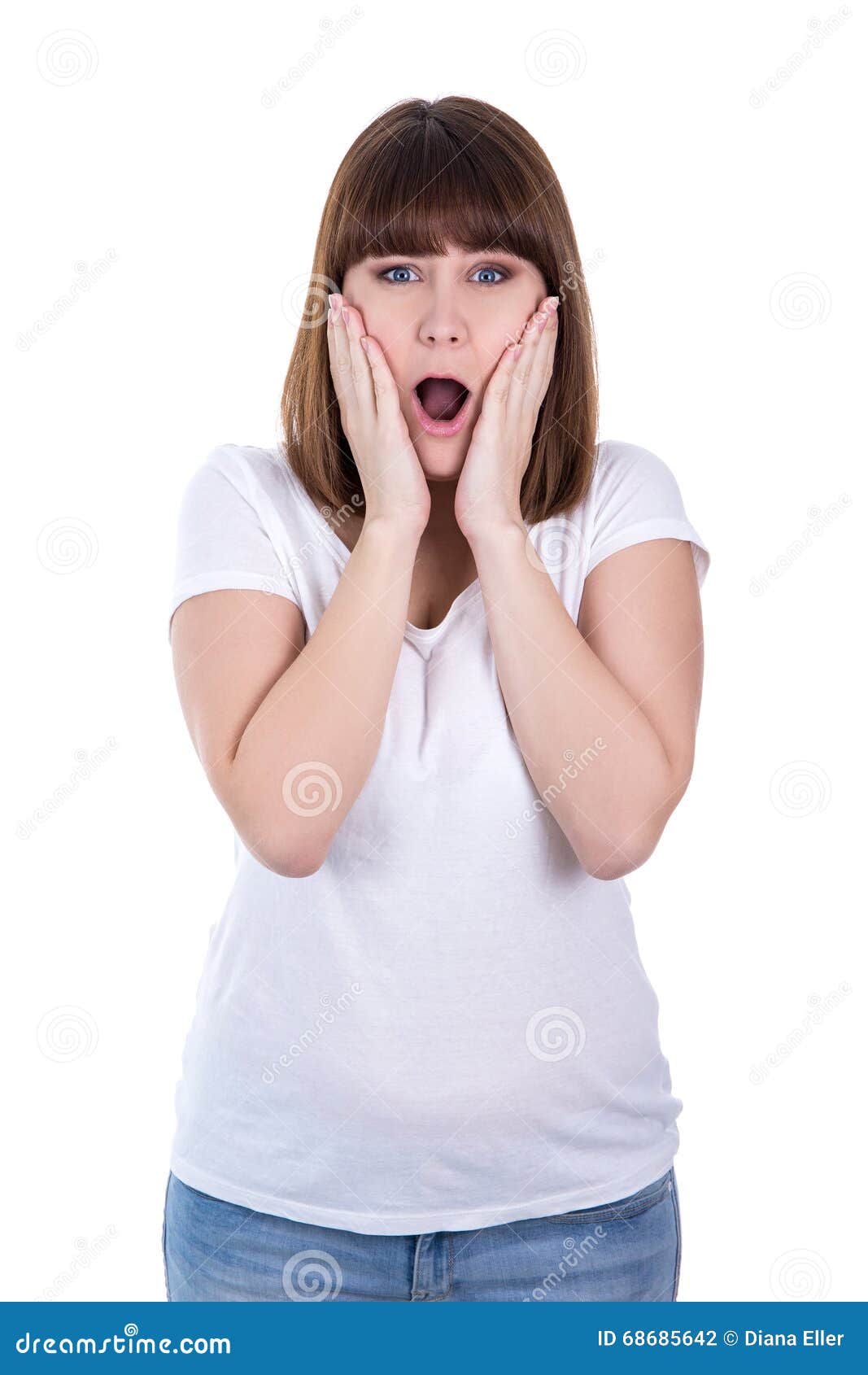 Young Beautiful Surprised Woman Isolated on White Stock Photo - Image ...